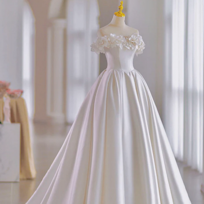 French Lmported Satin Handmade 3d Flower Off Shoulder A Swing Off ...