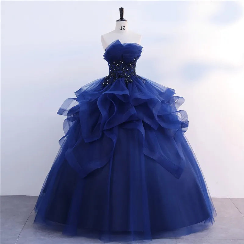 Elegant Navy Blue Layered Tulle Evening Ball Gown on Luulla