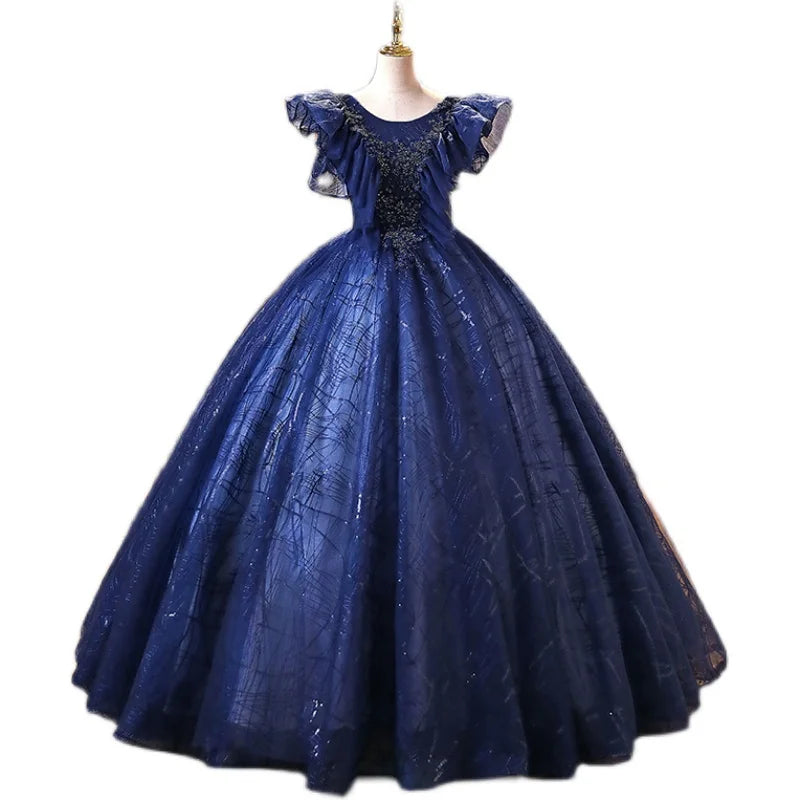 Elegant Navy Blue Ball Gown With Ruffle Sleeves on Luulla