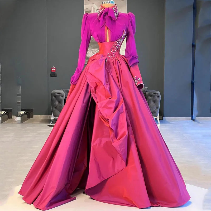 Elegant Fuchsia Evening Gown With Dramatic Ruffles on Luulla