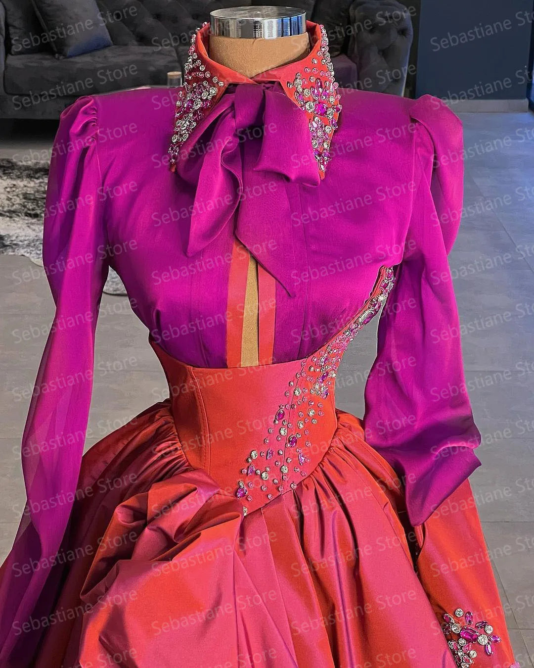 Elegant Fuchsia Evening Gown With Dramatic Ruffles on Luulla