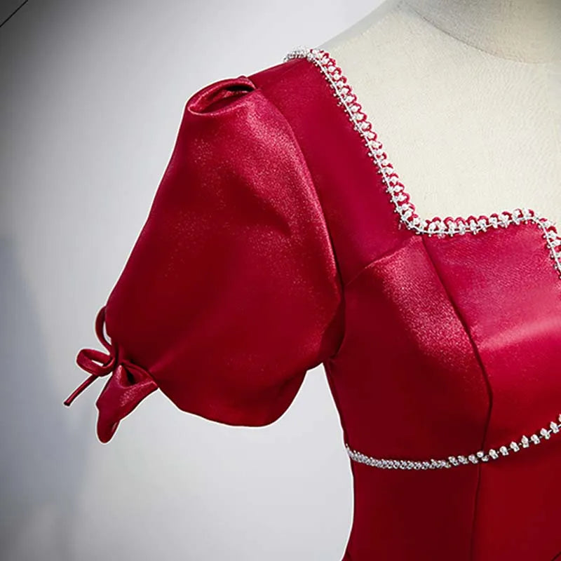 Elegant Romantic Red Satin Evening Dress For Women on Luulla