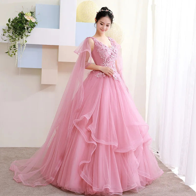 Elegant Pink Floral Ball Gown Evening Dress on Luulla