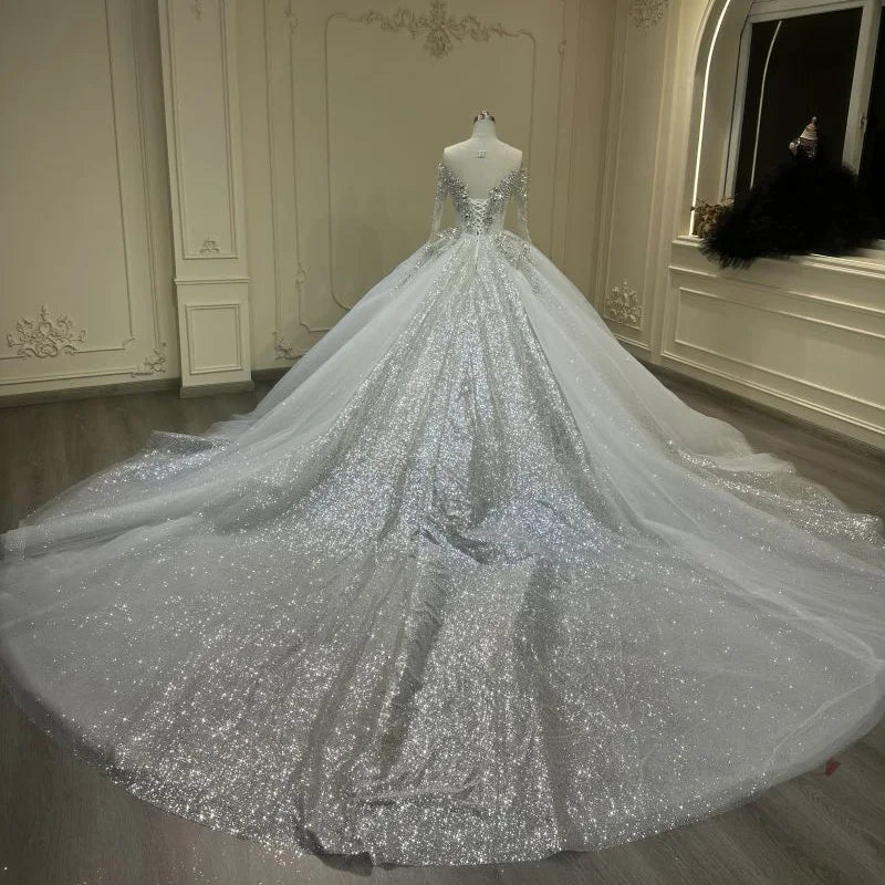 Stunning Silver Bridal Gown With Glitter Details on Luulla