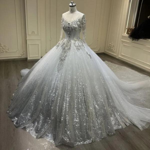 Stunning Silver Bridal Gown With Glitter Details on Luulla