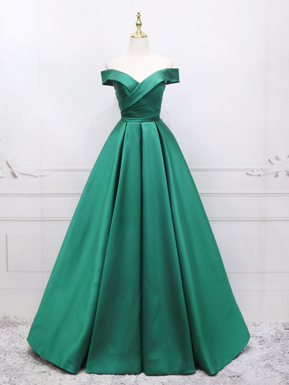 Green One Line Collar Off Shoulder Floor Party Dress Homecoming Dress ...