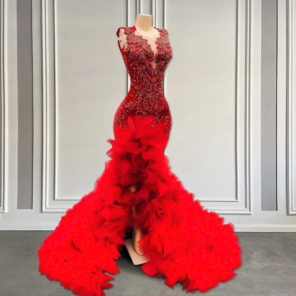 Red Sequined Mermaid Gown With Plunging Neckline on Luulla