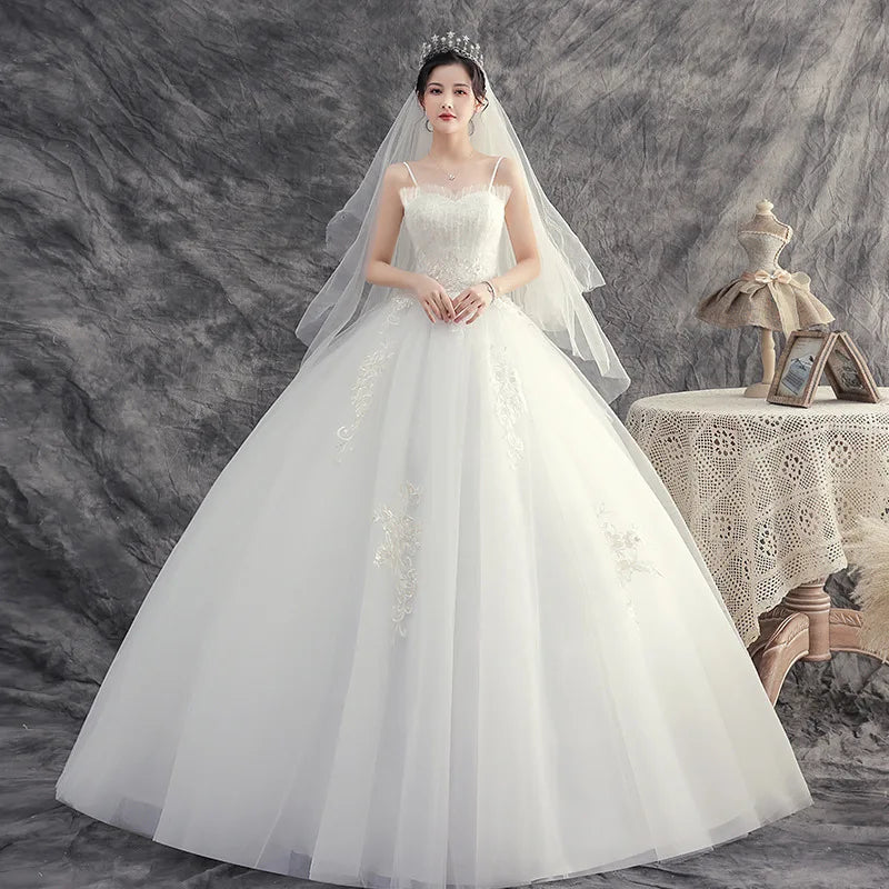 Elegant Off-shoulder Lace Bodice Bridal Ball Gown on Luulla