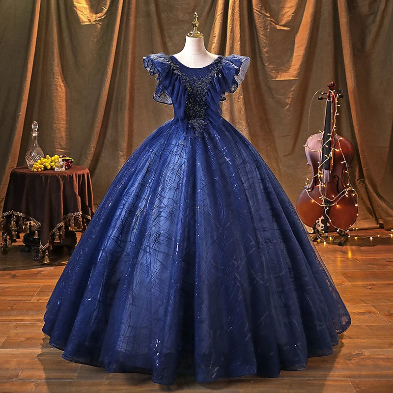 Elegant Navy Blue Ball Gown With Ruffle Sleeves on Luulla