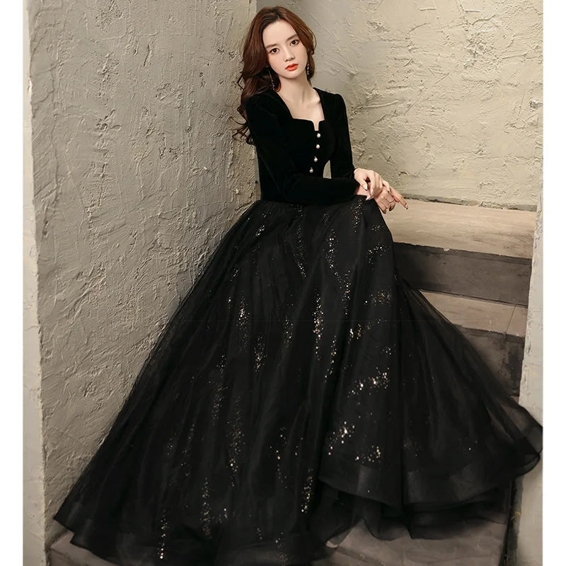 Elegant Black Velvet Bodice Sequin Tulle Ball Gown on Luulla