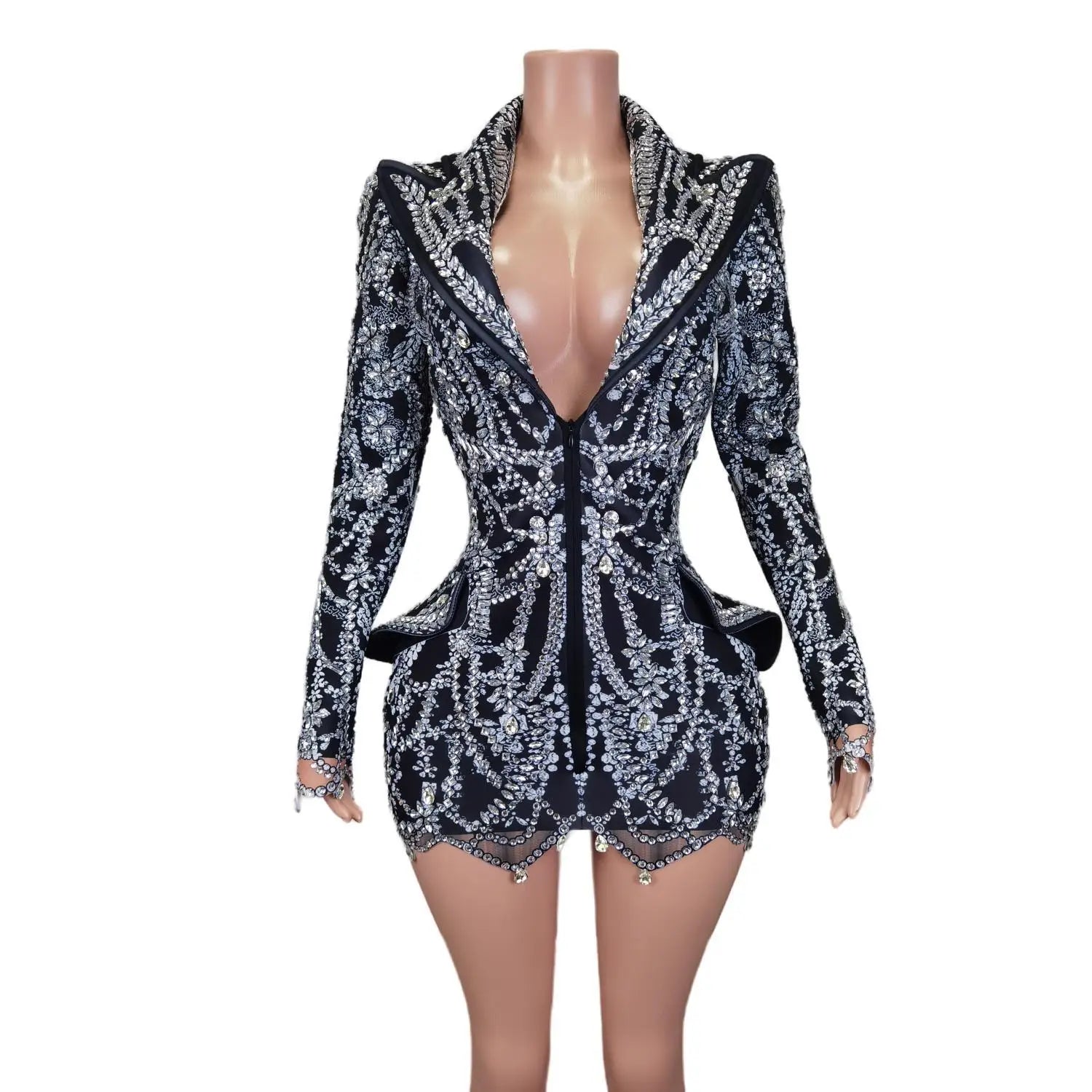 Embellished Black Blazer-style Mini Dress For Women on Luulla