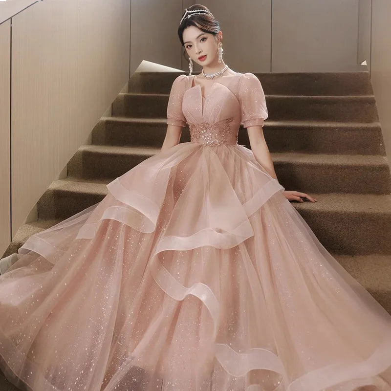 Elegant Pink Princess Ball Gown Evening Dress On Luulla
