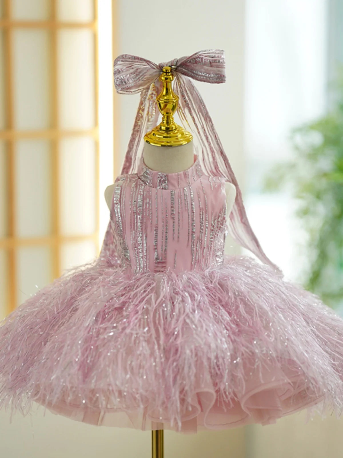 Pink Sequin Feather Tulle Dress For Girls on Luulla