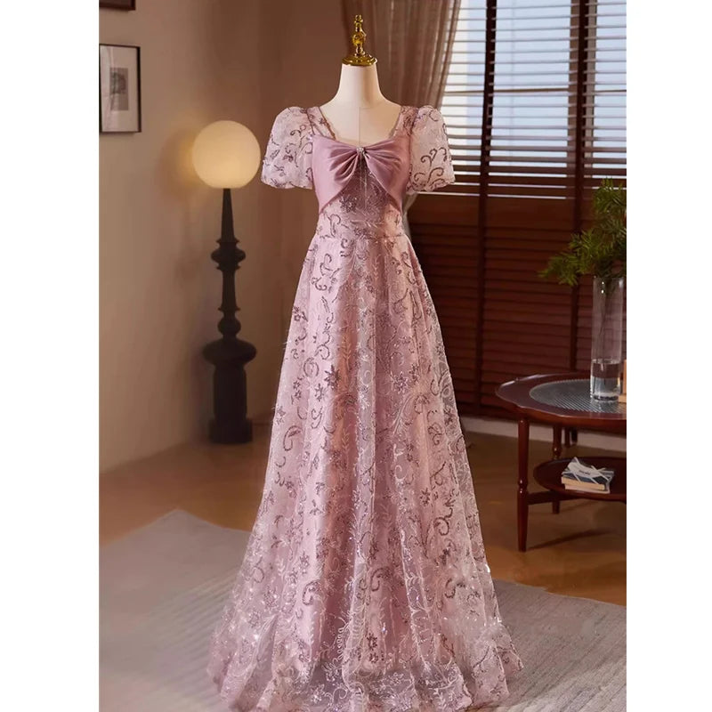 Elegant Floral Lace Evening Gown With Bow on Luulla