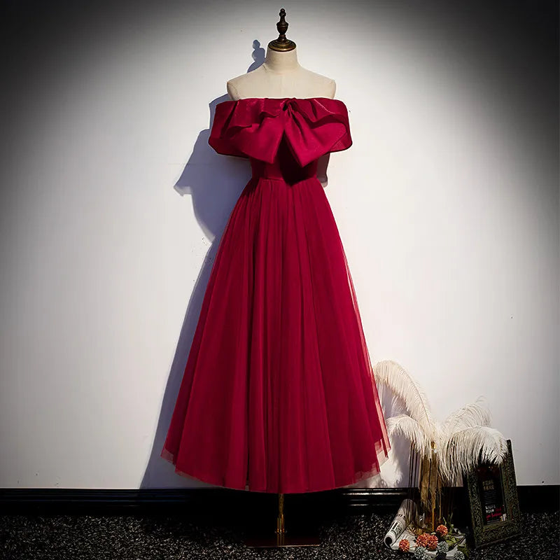 Elegant Off-shoulder Red Evening Gown Dress on Luulla