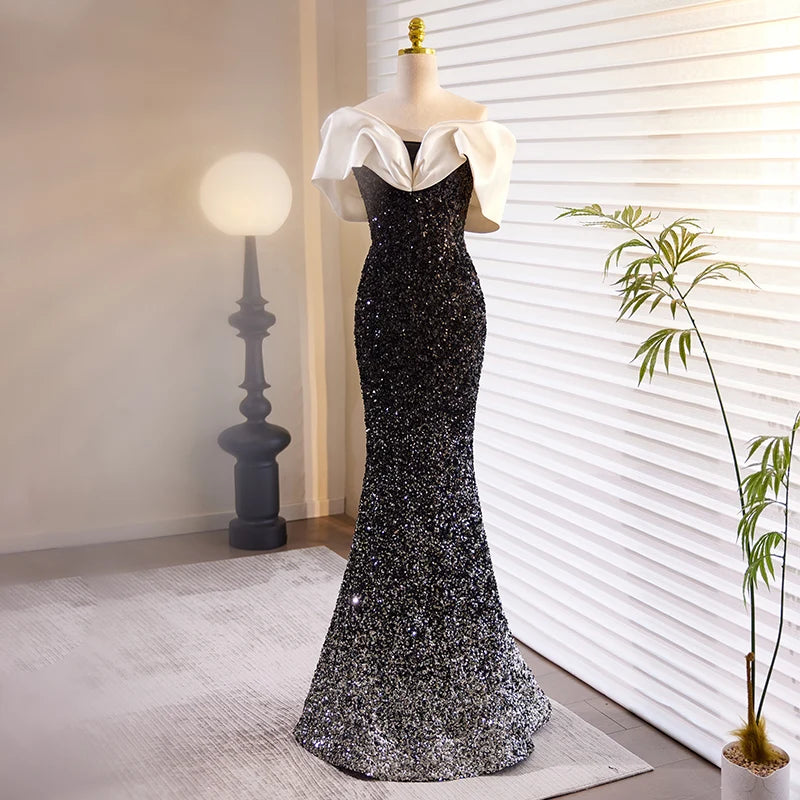 Elegant Black Sequin Evening Gown With Shawl on Luulla