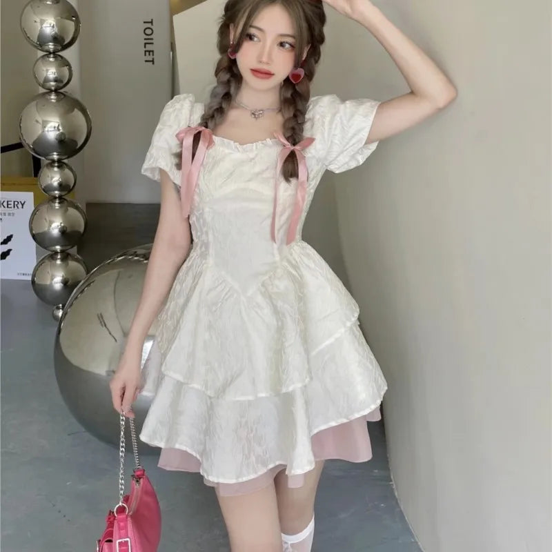 Vintage Inspired White Puff Sleeve Dress on Luulla