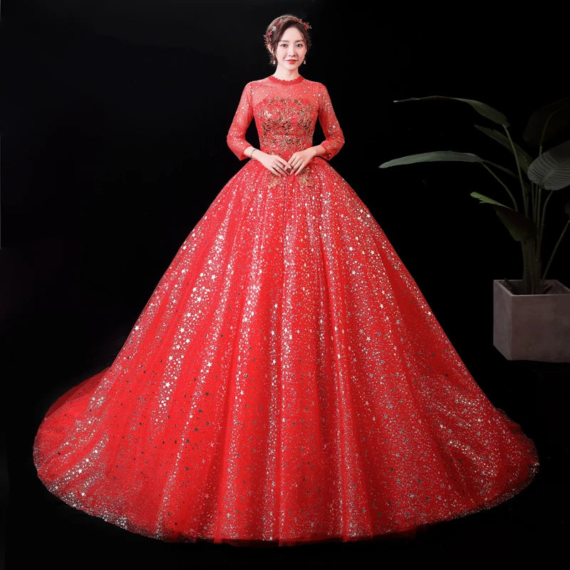 Elegant Red Sequin Ball Gown For Special Occasions on Luulla