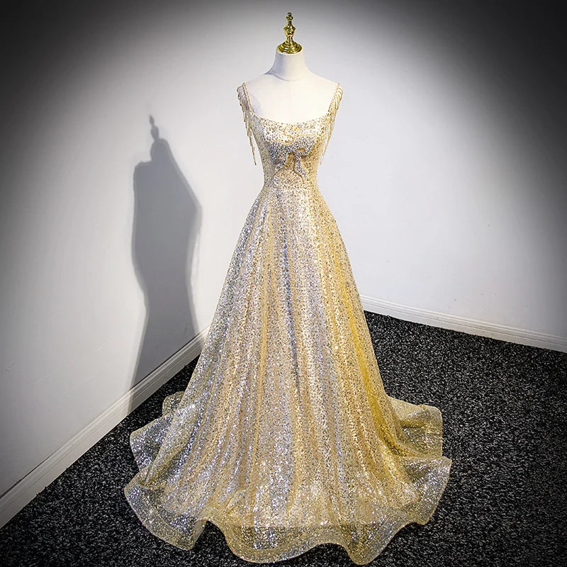 Elegant Sequined Gold Evening Dress For Women on Luulla