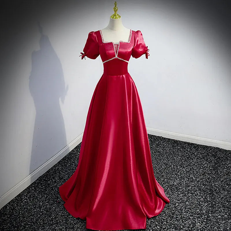 Elegant Romantic Red Satin Evening Dress For Women on Luulla
