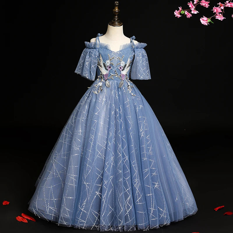 Elegant Princess Blue Tulle Evening Party Dress on Luulla