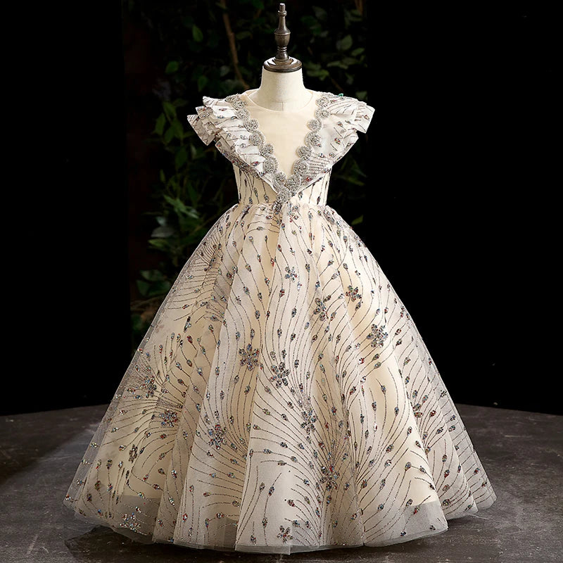 Elegant Ivory Floral Embellished Girls Gown Dress on Luulla