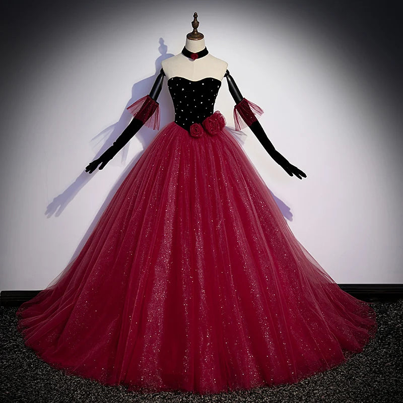 Elegant Red Ballroom Gown With Velvet Bodice on Luulla
