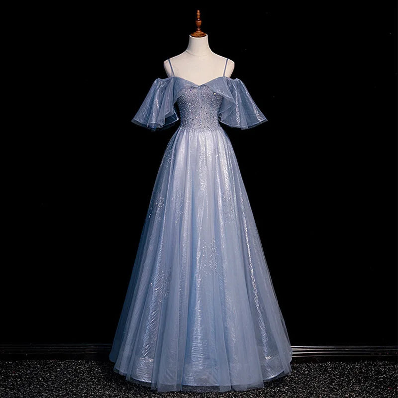 Elegant Off-shoulder Blue Evening Gown Dress on Luulla