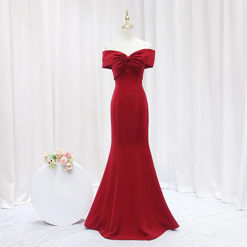 Elegant Off-shoulder Red Evening Gown Dress on Luulla