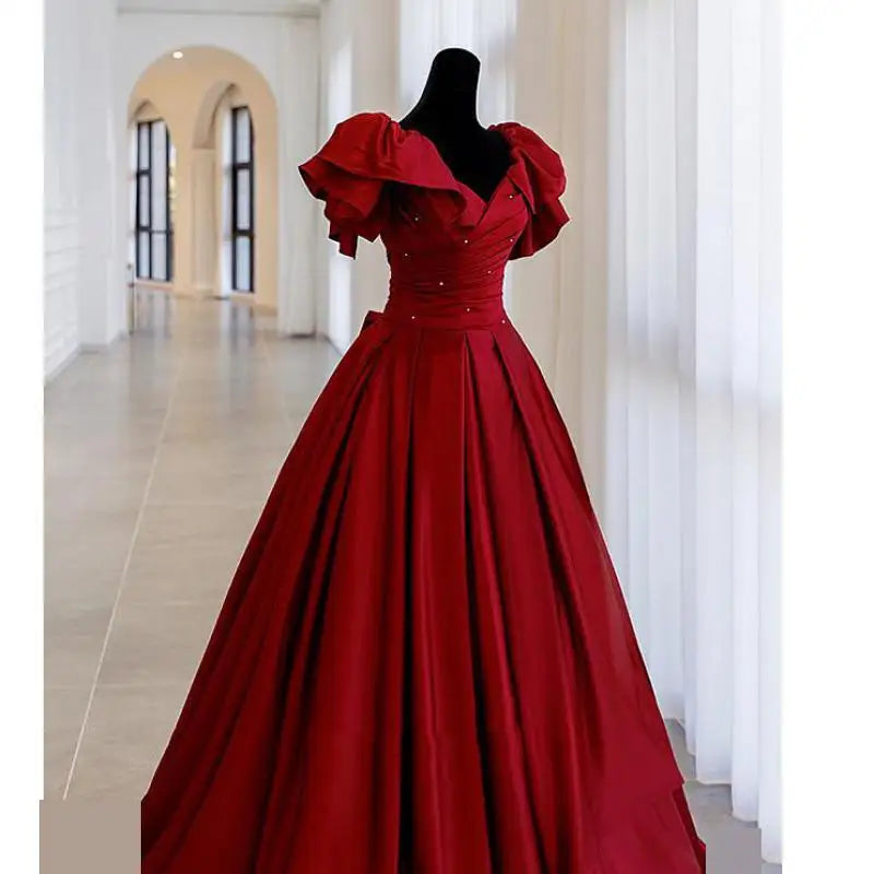 Red Satin Ball Gown With Puffy Sleeves on Luulla