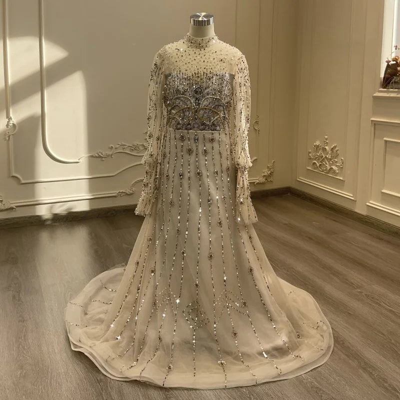 Exquisite Beaded Gown With Intricate Lacy Design on Luulla