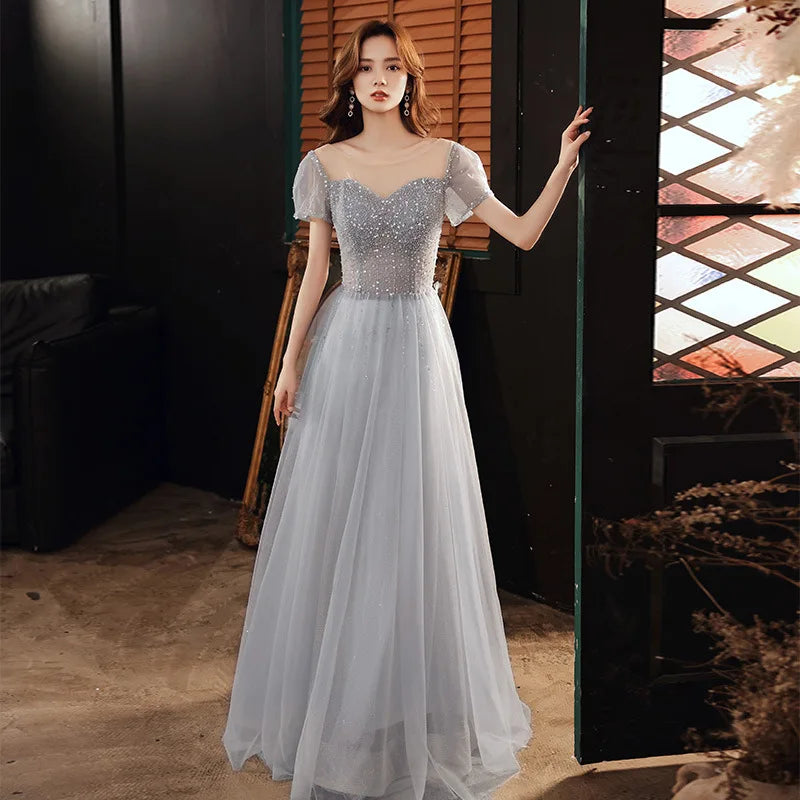 Sparkling Silver Gown With Beaded Bodice Design on Luulla
