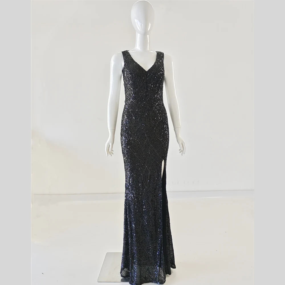 Sparkling Black Sequin Evening Gown With Slit on Luulla