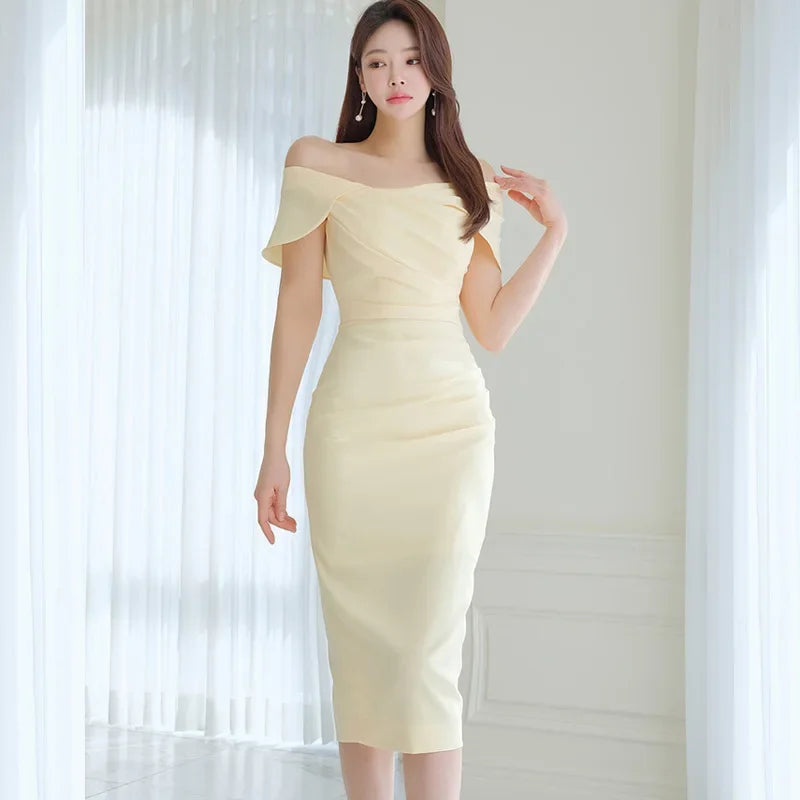2024 Summer Korean Version Elegant Off-the-shoulder Sexy Gown Dress ...