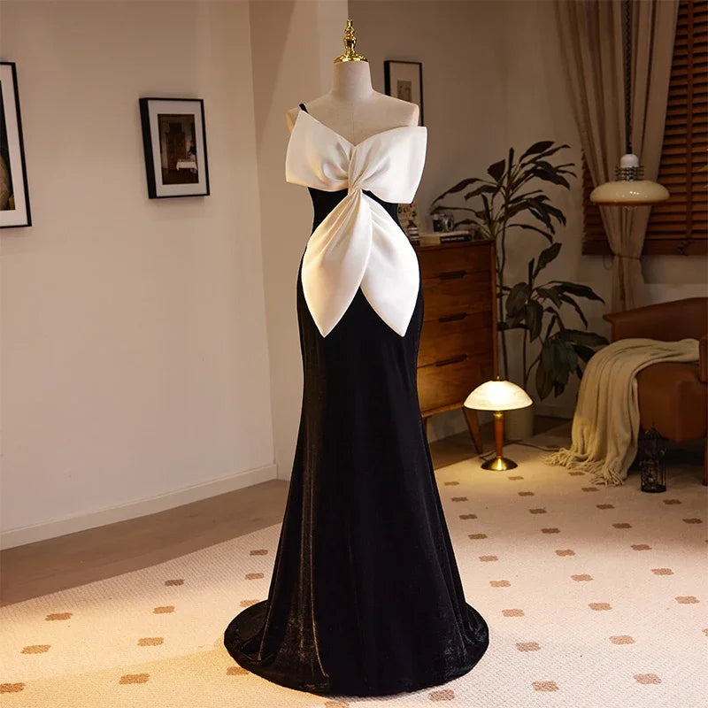 Off-shoulder Gown With Dramatic White Bow Accent on Luulla