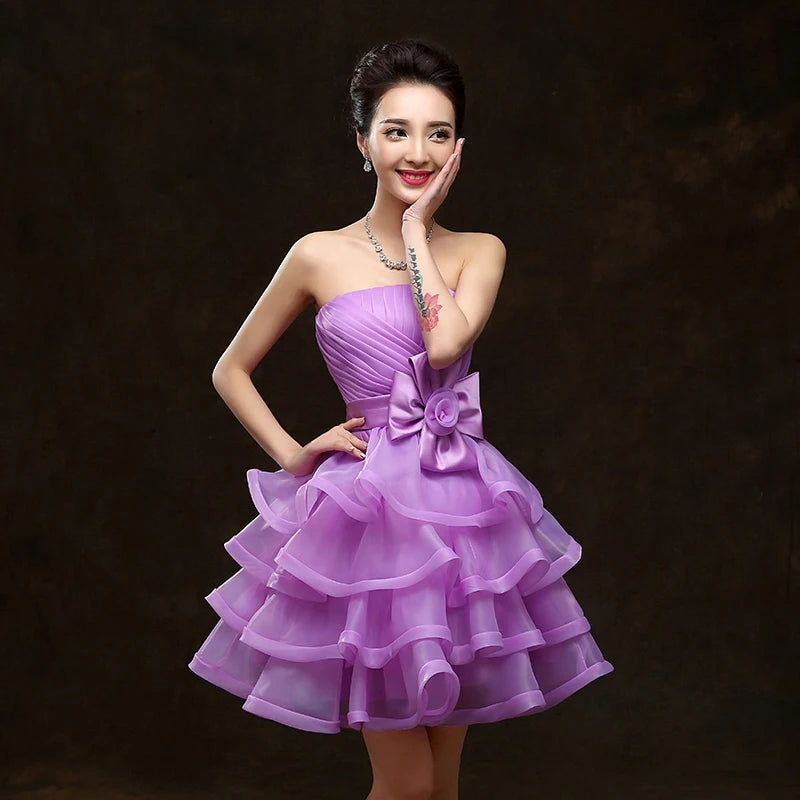 Strapless Layered Ruffle Dress With Bow Accent on Luulla