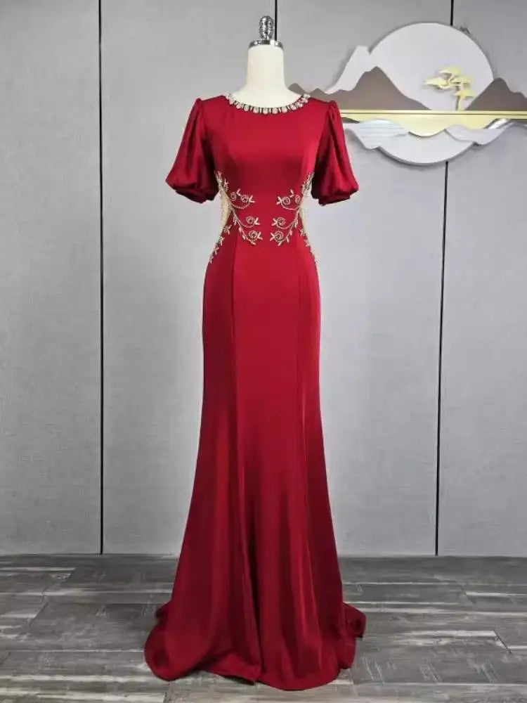 Red Evening Gown With Floral Lace Detailing on Luulla