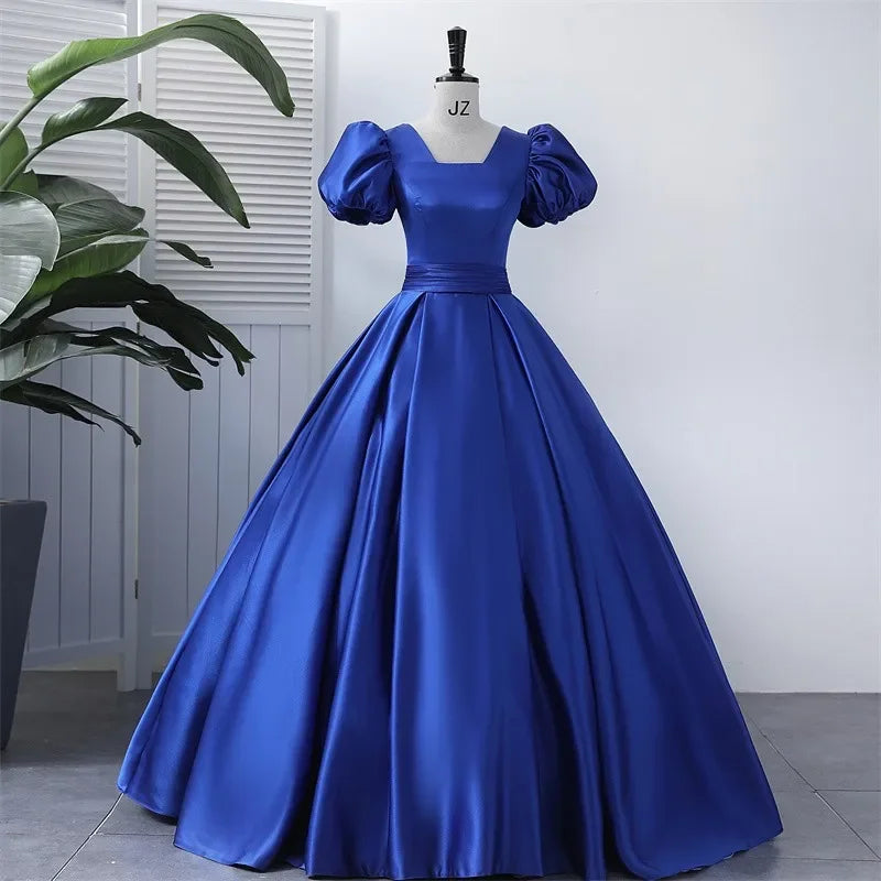 Royal Blue Puff Sleeve Ball Gown Dress on Luulla